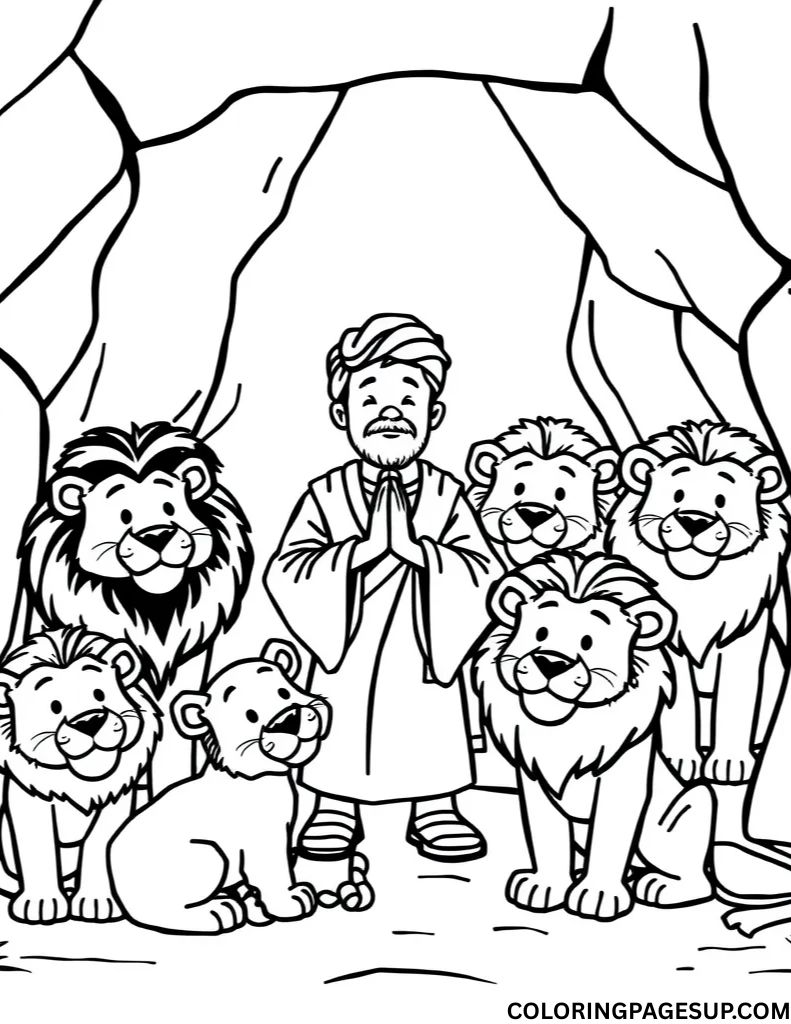 Free Daniel and the Lions Den Coloring Page for Kids